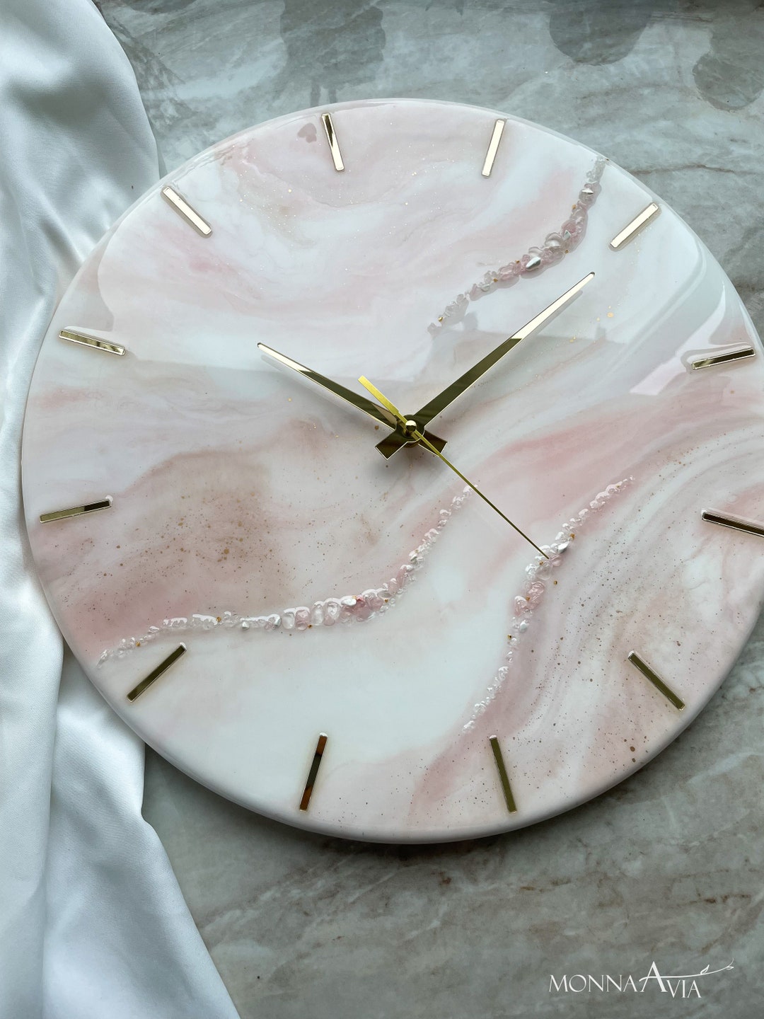 Light Pink Wall Clock, Clock White Pink and Gold, Anniversary Gift for ...