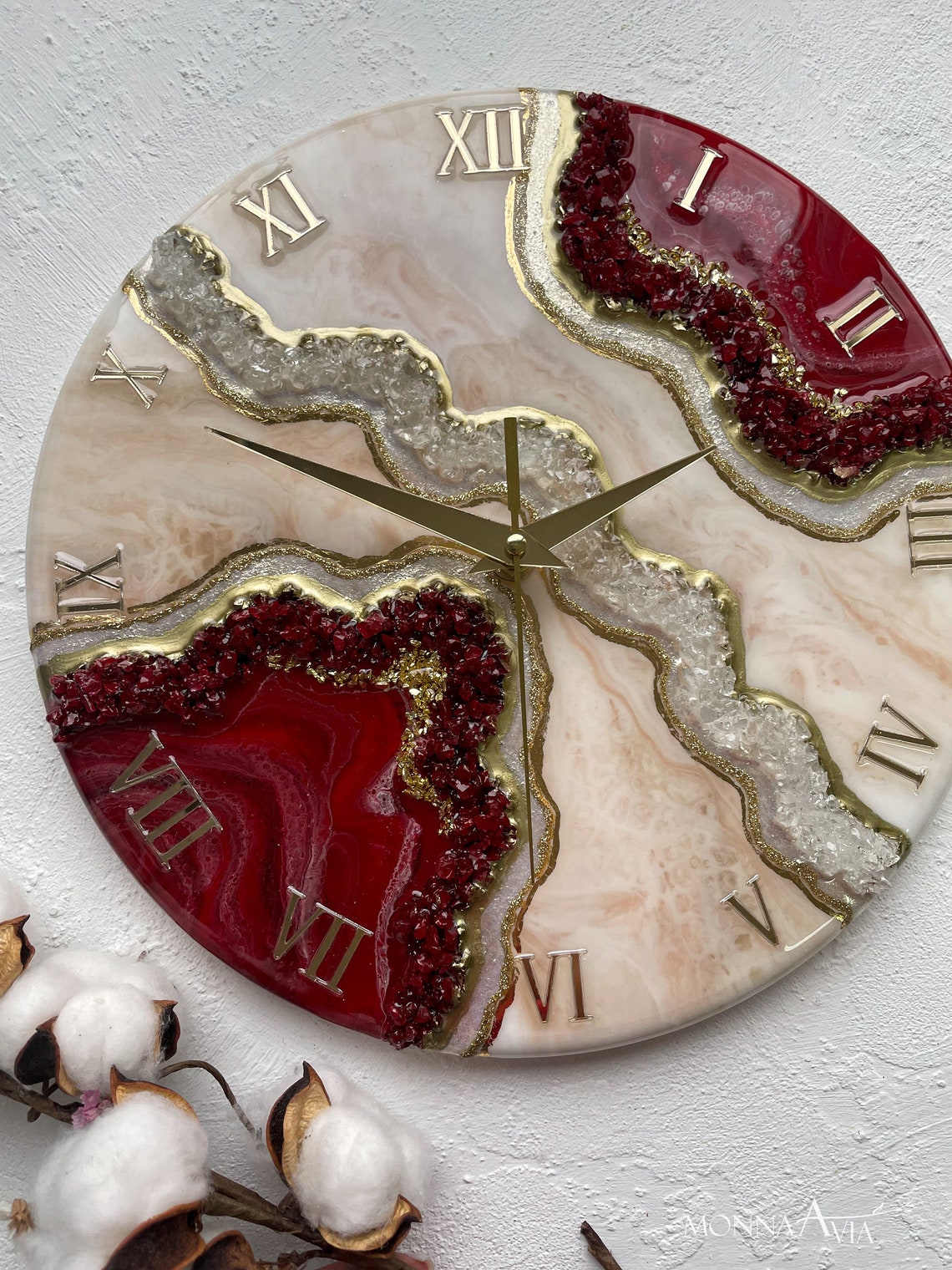 Resin Red Geode Clock Resin Art Clock Red Gold Geode - Etsy