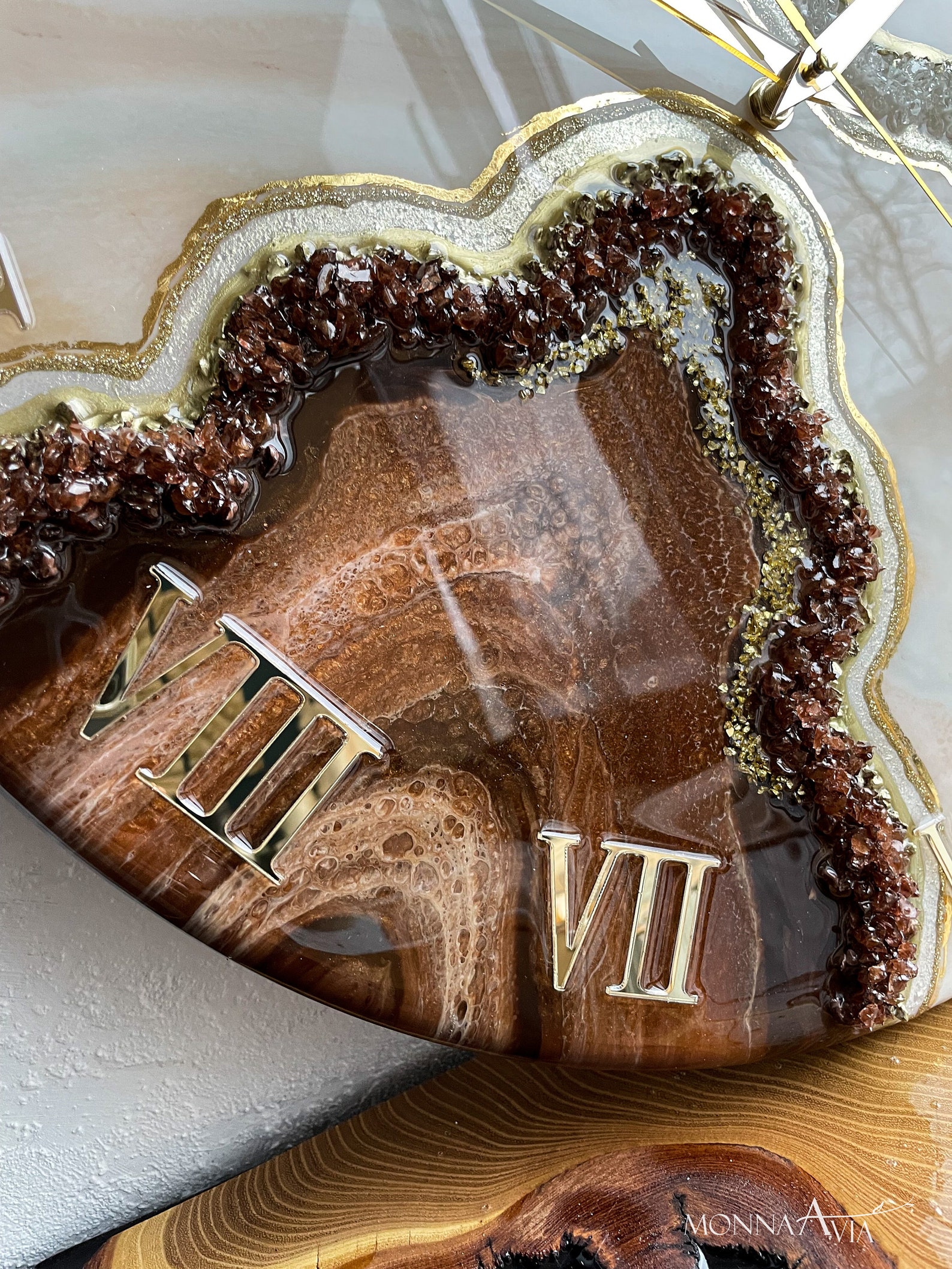 Resin Geode Clock Geode Brown Painting Resin Art Large Wall - Etsy