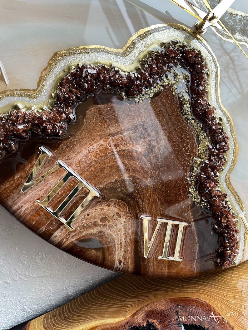 Resin Geode Clock Geode Brown Painting Resin Art Large Wall - Etsy