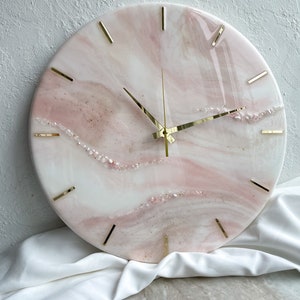Light Pink Wall Clock, Clock White Pink and Gold, Anniversary Gift for ...