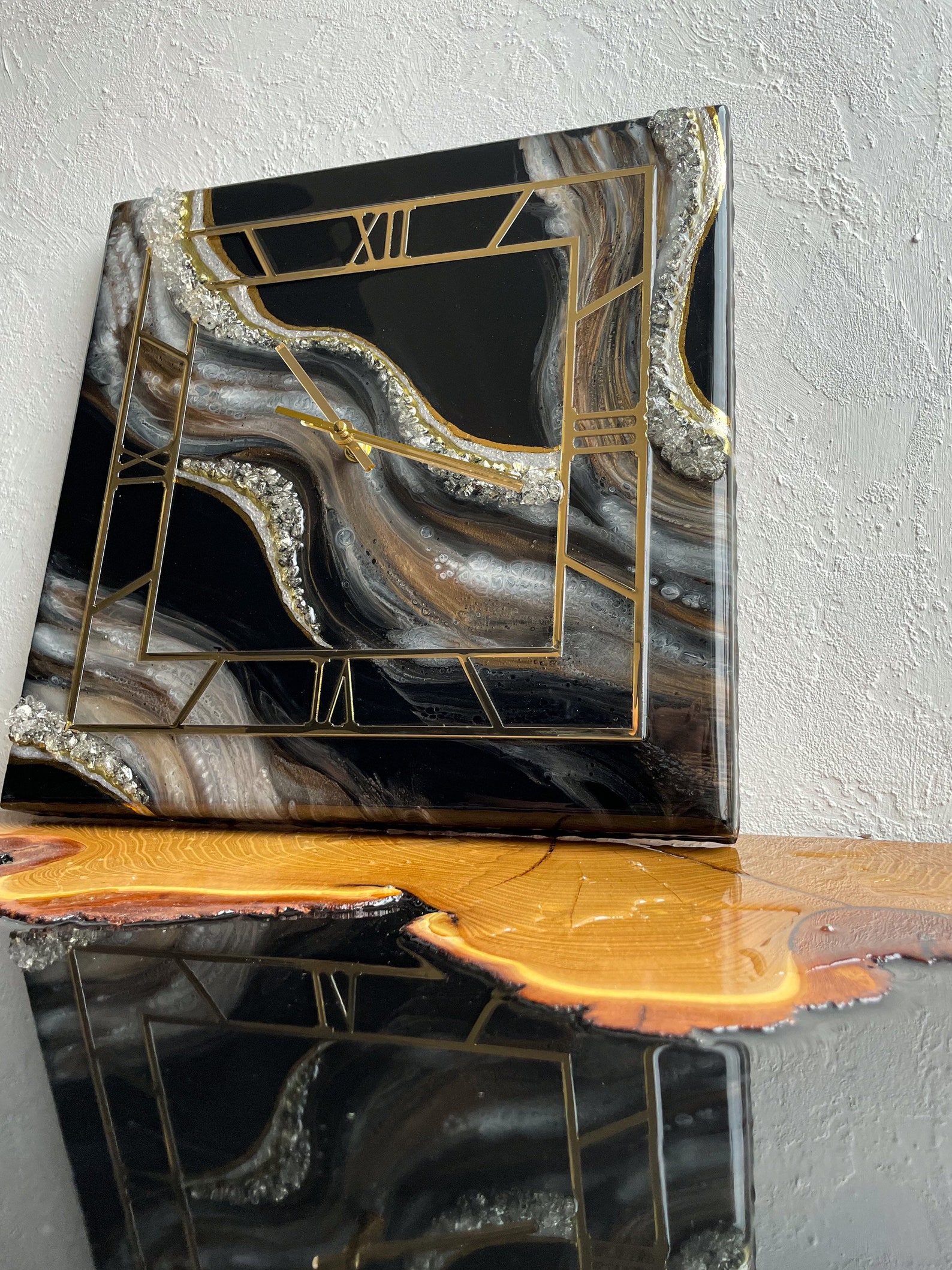 Resin Square Geode Clock, Geode Crystal Clock, Resin Art ,anniversary ...