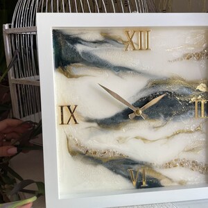 Resin Art, Square Wall Clock, Wall Clock Unique, Custom Clock White ...