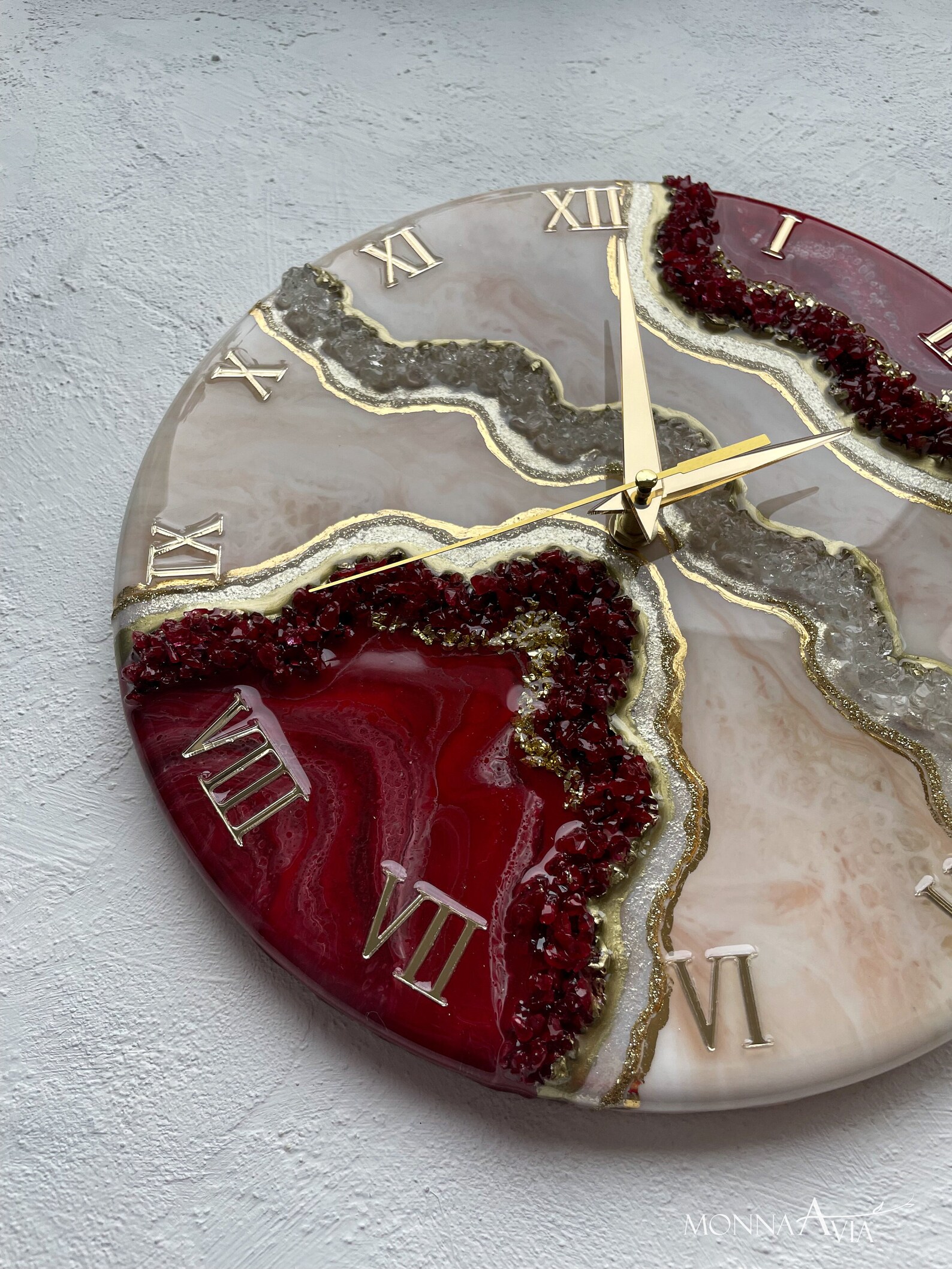 Resin Red Geode Clock, Resin Art Clock, Red Gold Geode Painting, Resin ...