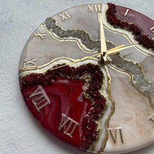 Resin Red Geode Clock, Resin Art Clock, Red Gold Geode Painting, Resin ...