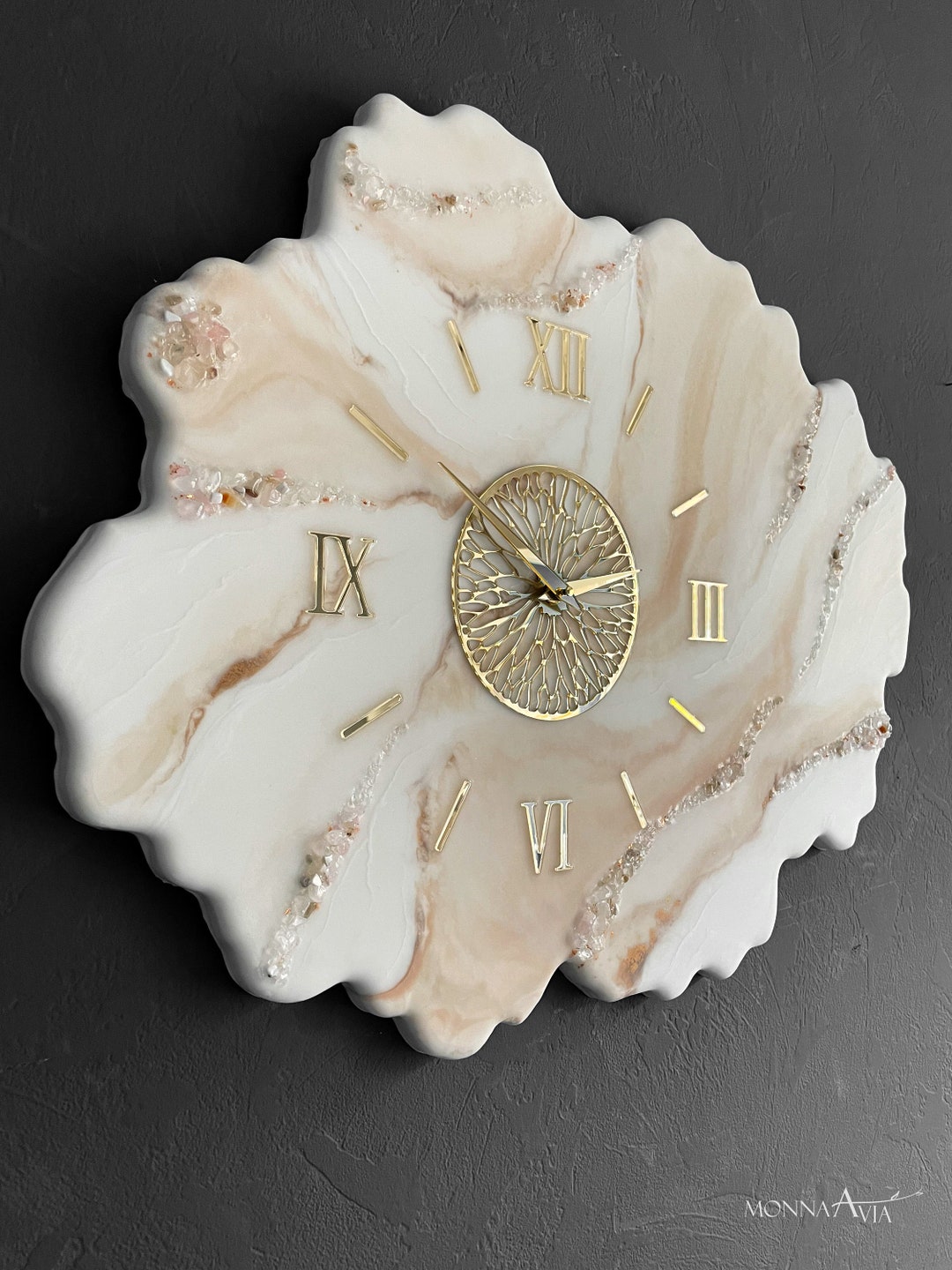 Geode Matte Wall Clock Epoxy Resin Wall Clock Unique Wall Clock Marble ...