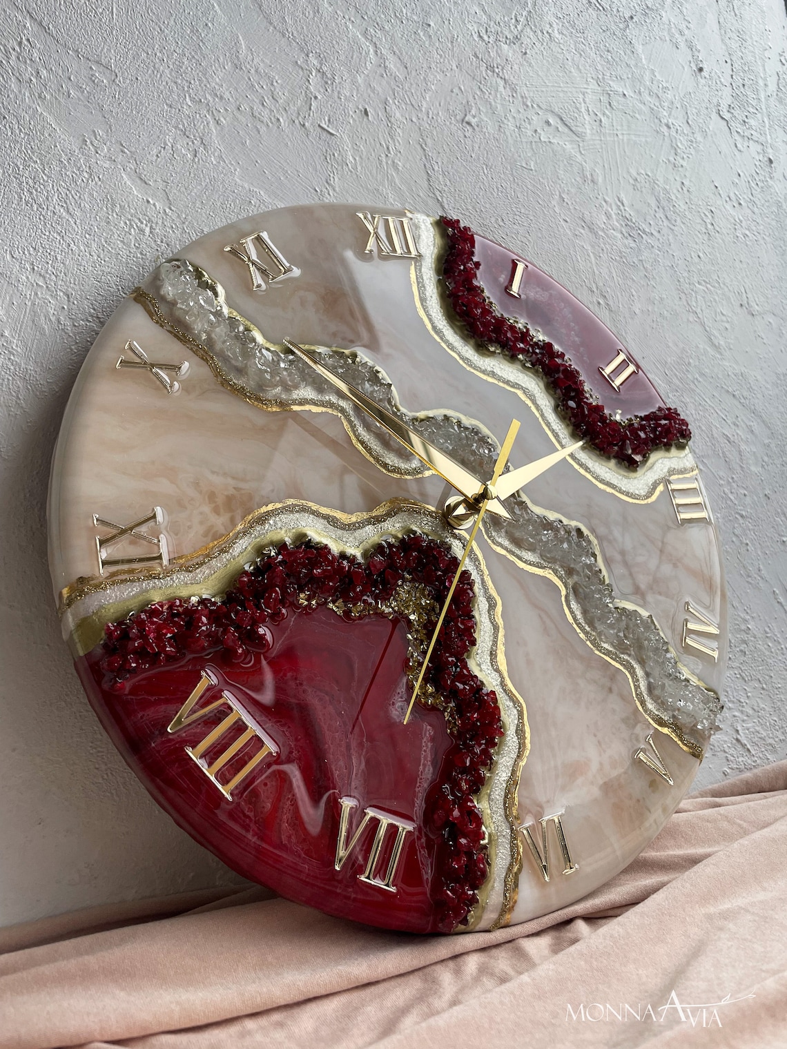Resin Red Geode Clock Resin Art Clock Red Gold Geode - Etsy