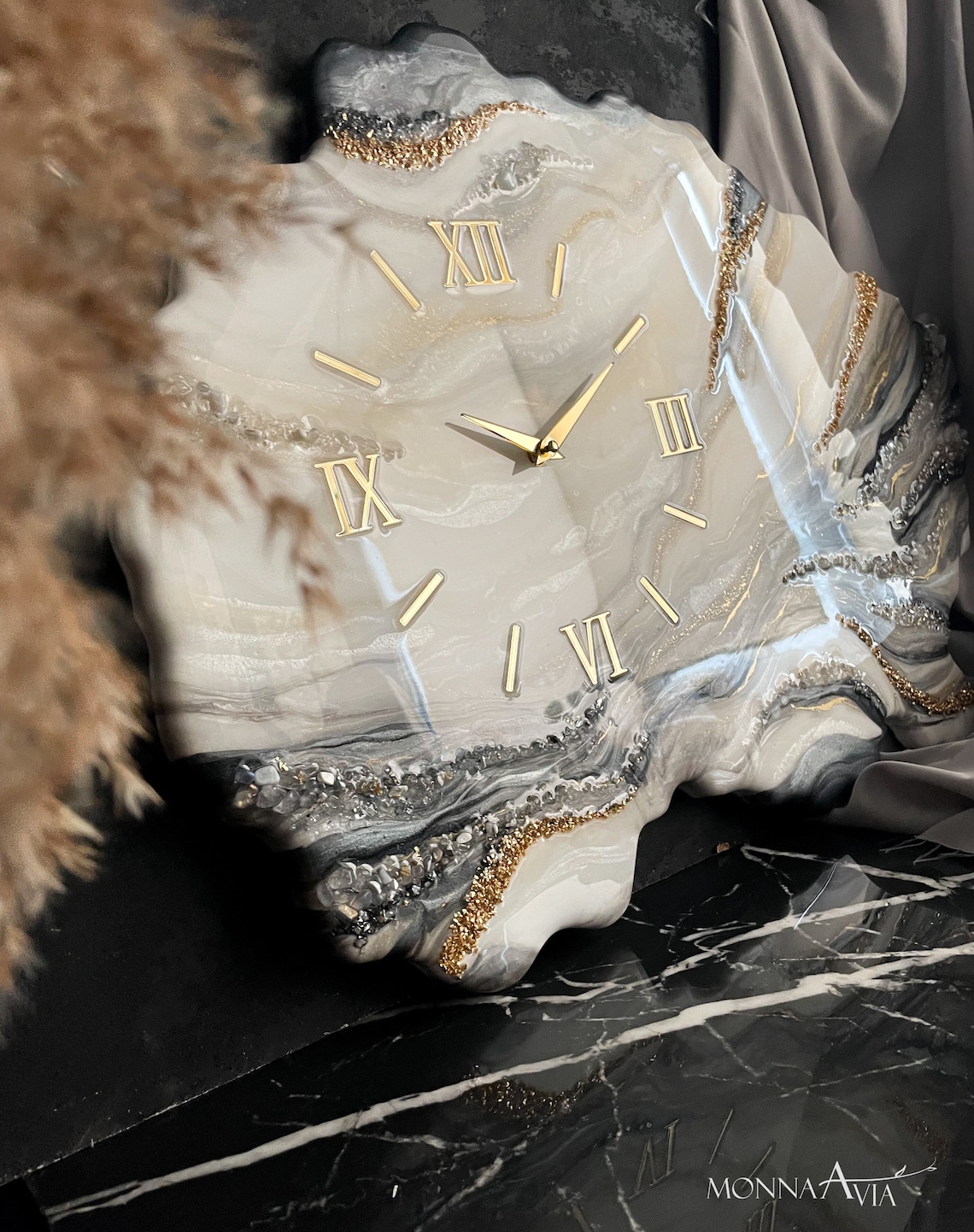 Geode Ivory Grey Gold Wall Clock Epoxy Resin Wall Clock - Etsy