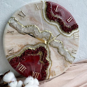 Resin Red Geode Clock, Resin Art Clock, Red Gold Geode Painting, Resin ...