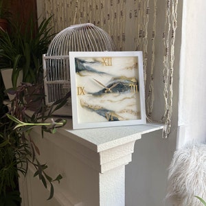 Resin Art, Square Wall Clock, Wall Clock Unique, Custom Clock White ...