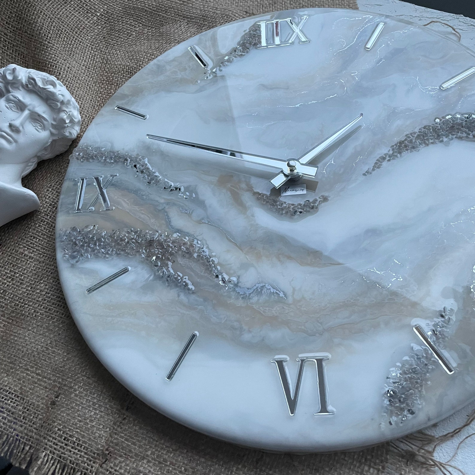 Resin Art, Wall Clock, Wall Clock Unique, Custom Clock White Beige and ...