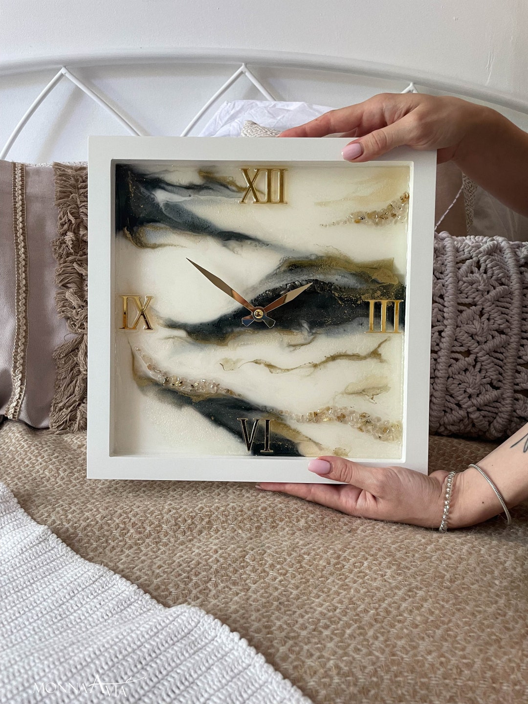 Resin Art, Square Wall Clock, Wall Clock Unique, Custom Clock White ...