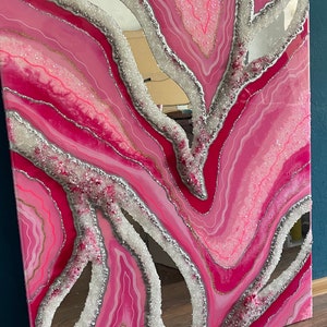 Resin Wall Picture Geode Art Crystal Art Fuchsia Housewarming Gift ...