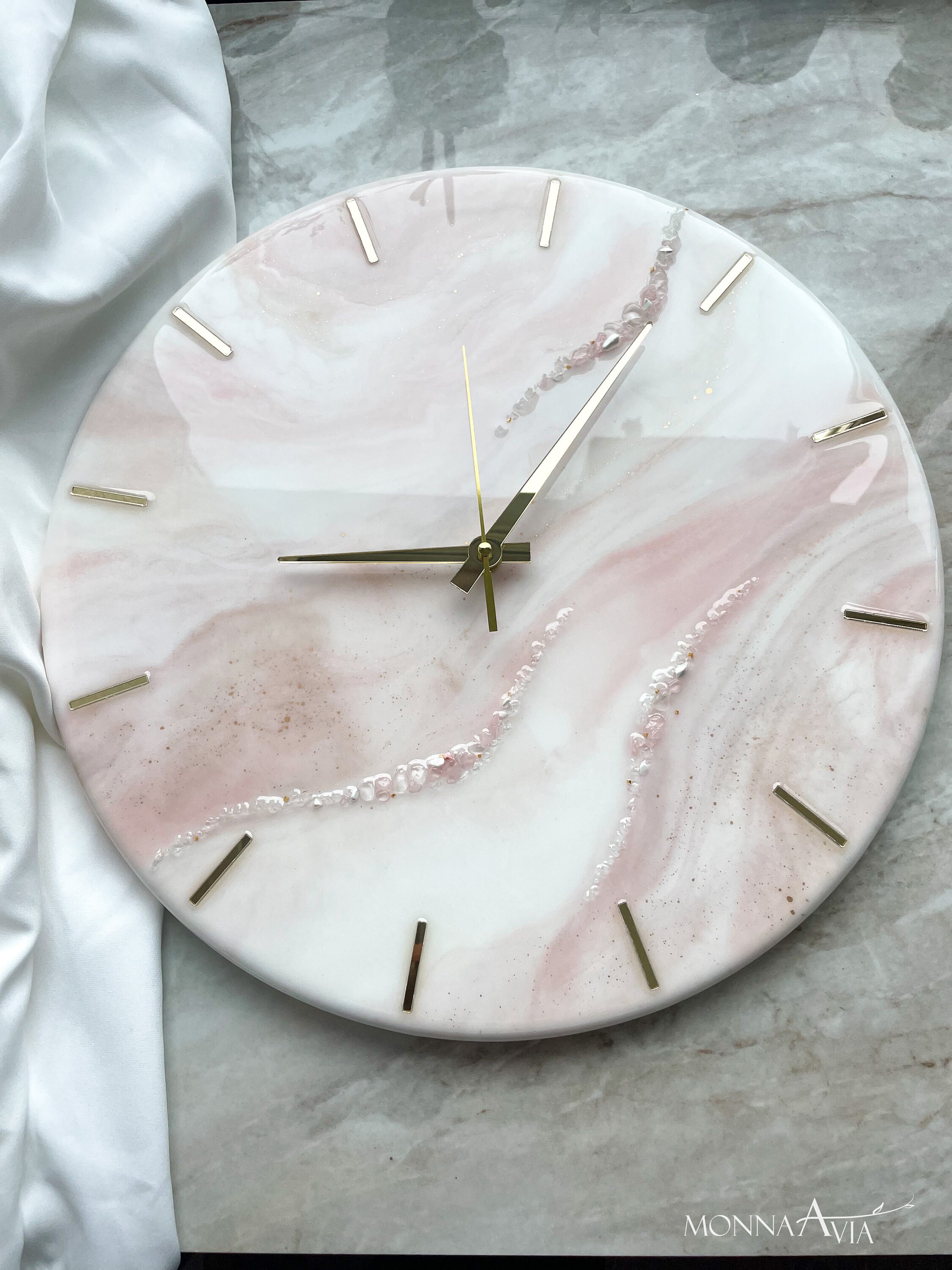 Light Pink Wall Clock, Clock White Pink and Gold, Anniversary Gift for ...