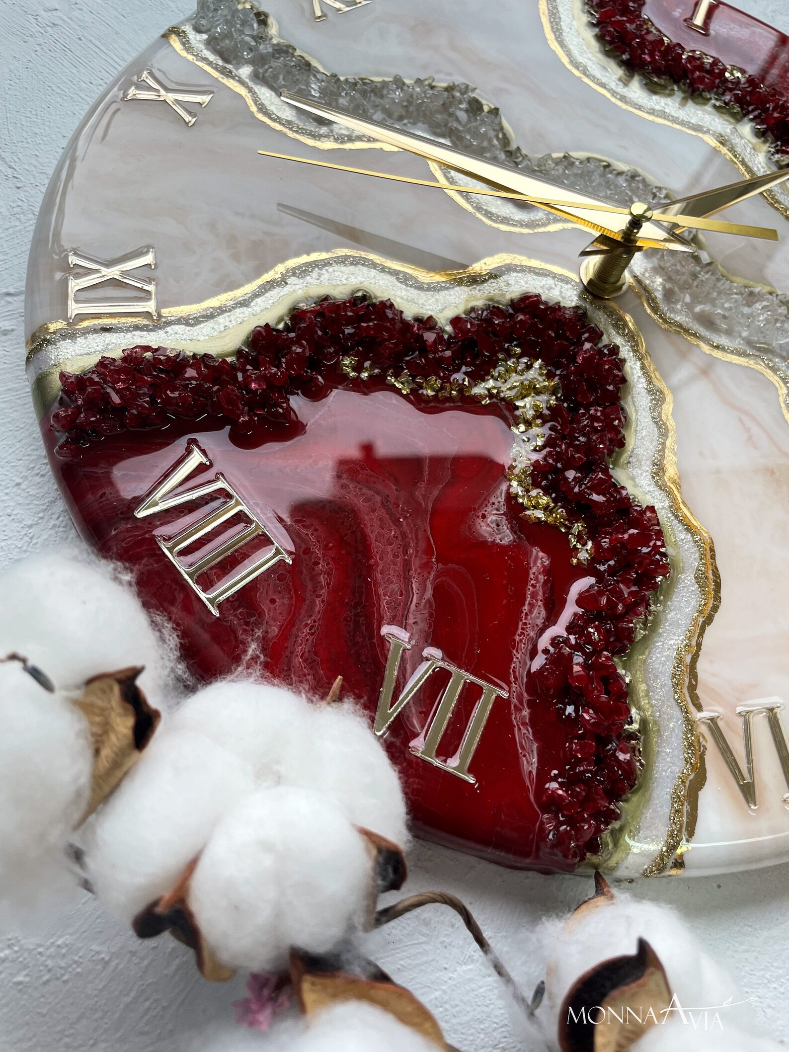 Resin Red Geode Clock, Resin Art Clock, Red Gold Geode Painting, Resin ...