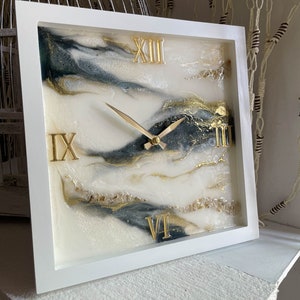 Resin Art, Square Wall Clock, Wall Clock Unique, Custom Clock White ...