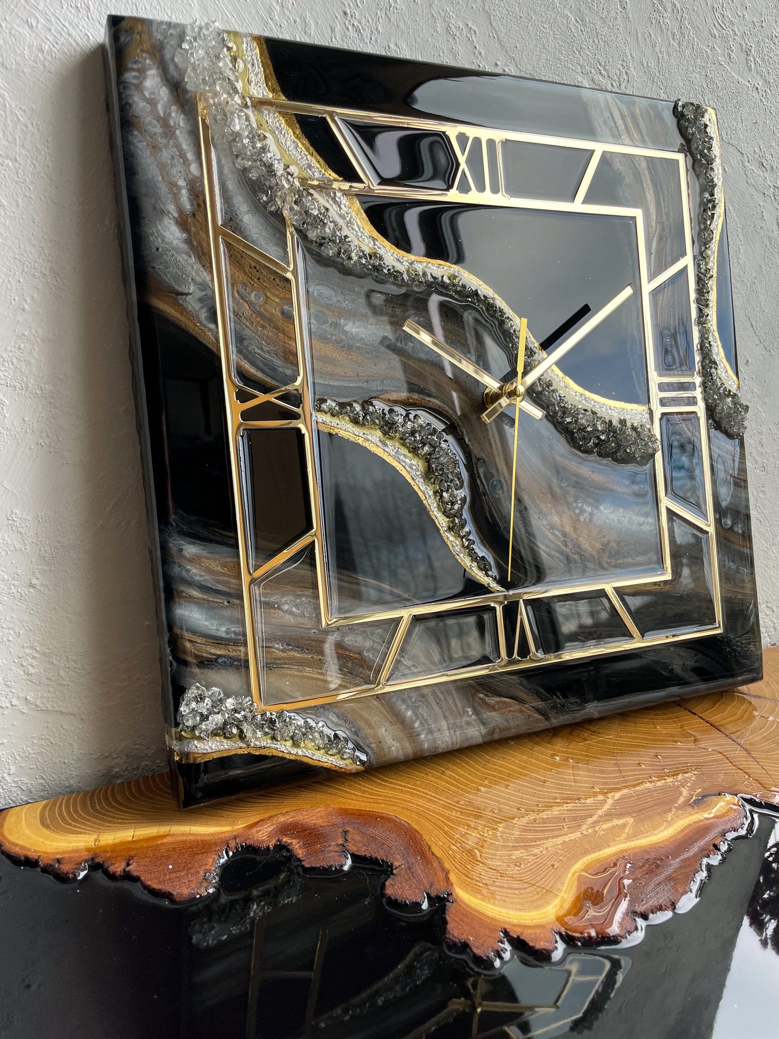 Resin Square Geode Clock, Geode Crystal Clock, Resin Art ,anniversary ...