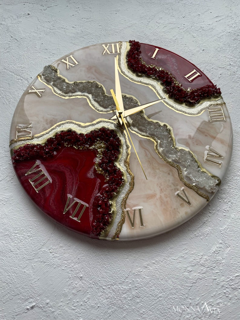 Resin Red Geode Clock Resin Art Clock Red Gold Geode - Etsy