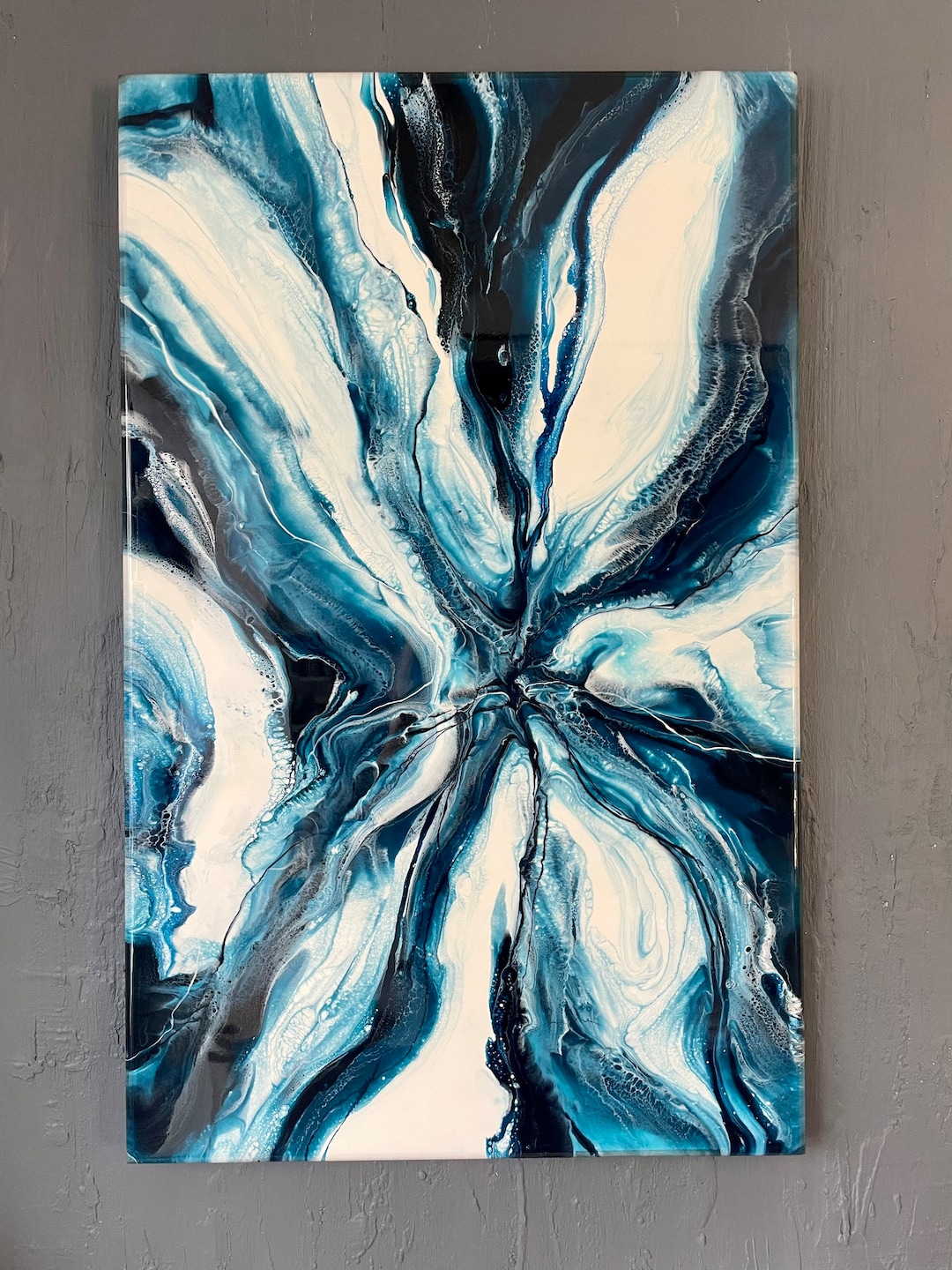 Resin Art Wall Painting, Dark Blue Painting, Wall Hanging, Large Wall ...