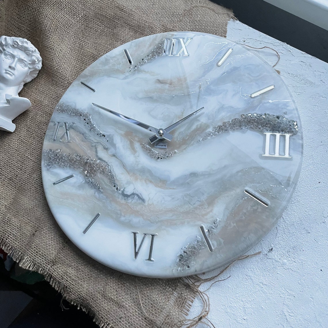 Resin Art, Wall Clock, Wall Clock Unique, Custom Clock White Beige and ...