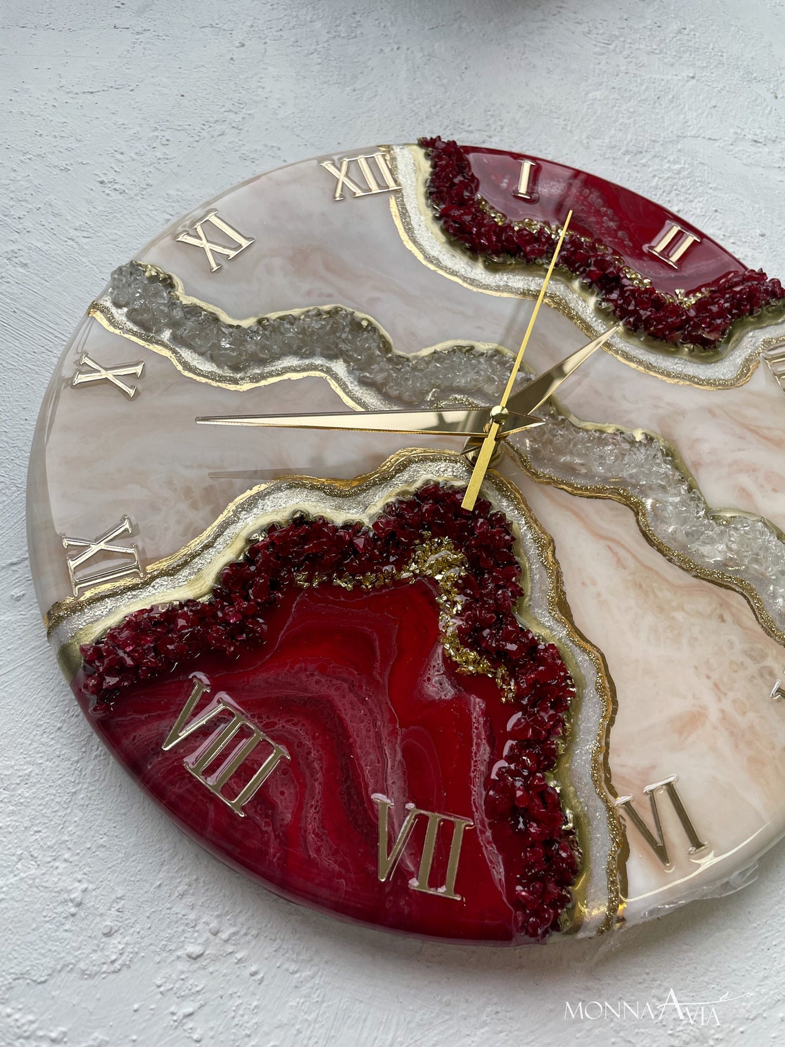 Resin Red Geode Clock Resin Art Clock Red Gold Geode - Etsy