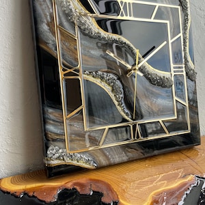 Resin Square Geode Clock, Geode Crystal Clock, Resin Art ,anniversary ...