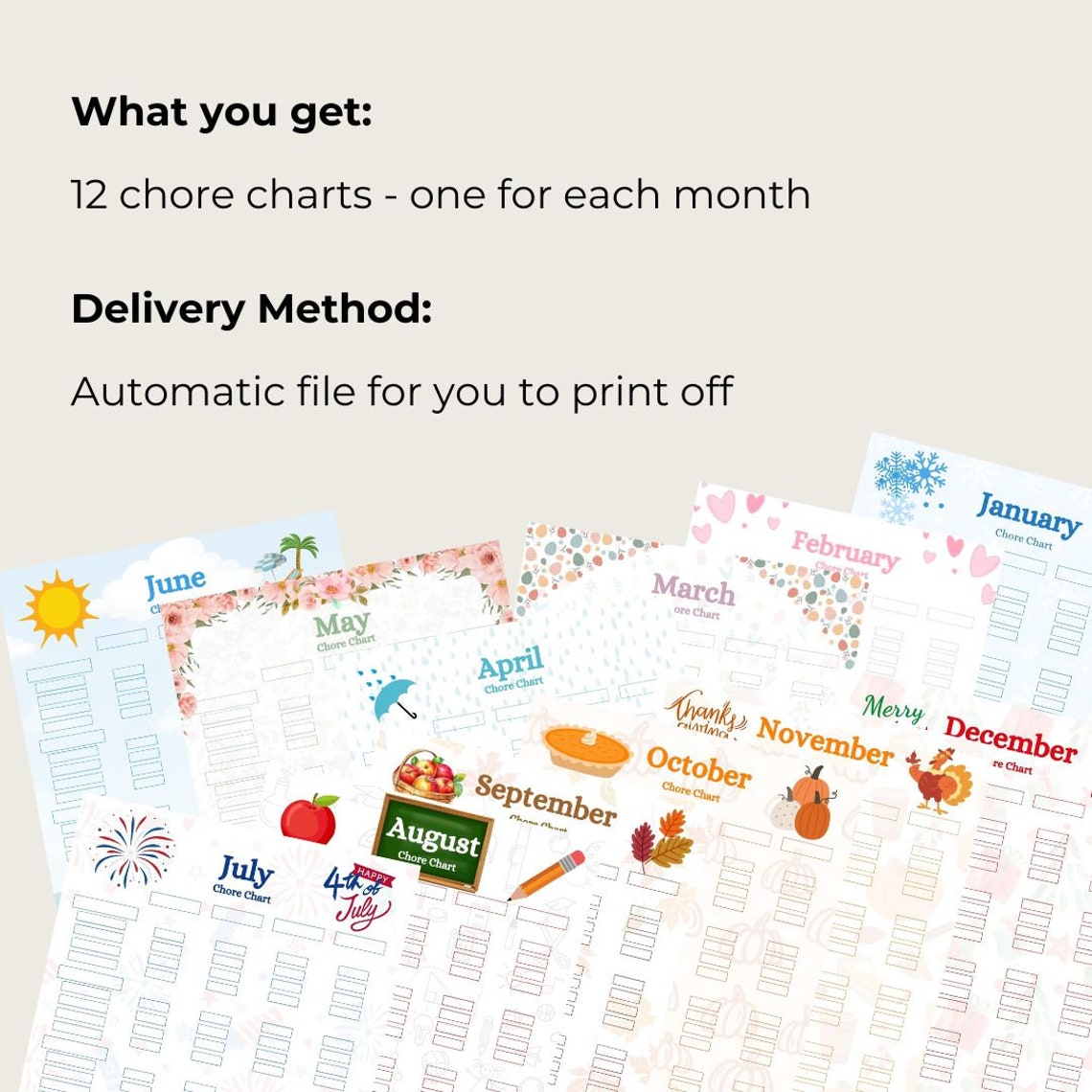 Printable/customizable Chore Chart for Family Chores 8.5x11 12 Charts ...