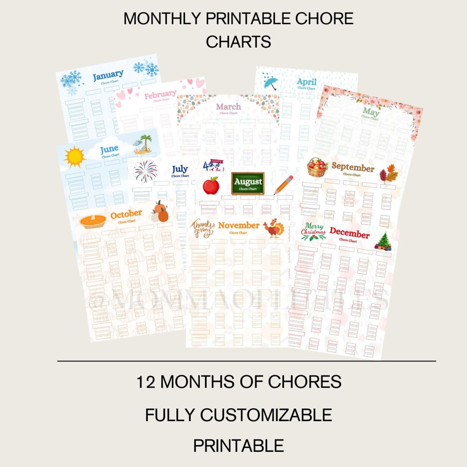 Printable/customizable Chore Chart for Family Chores - 8.5x11 - 12 ...