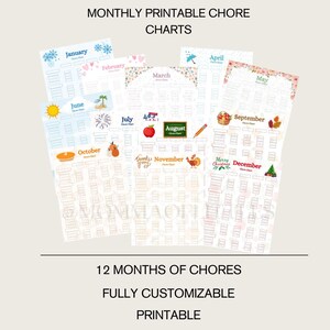 Printable/customizable Chore Chart for Family Chores 8.5x11 12 Charts ...