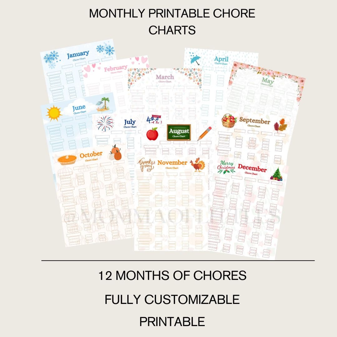 Printable/customizable Chore Chart for Family Chores - 8.5x11 - 12 ...