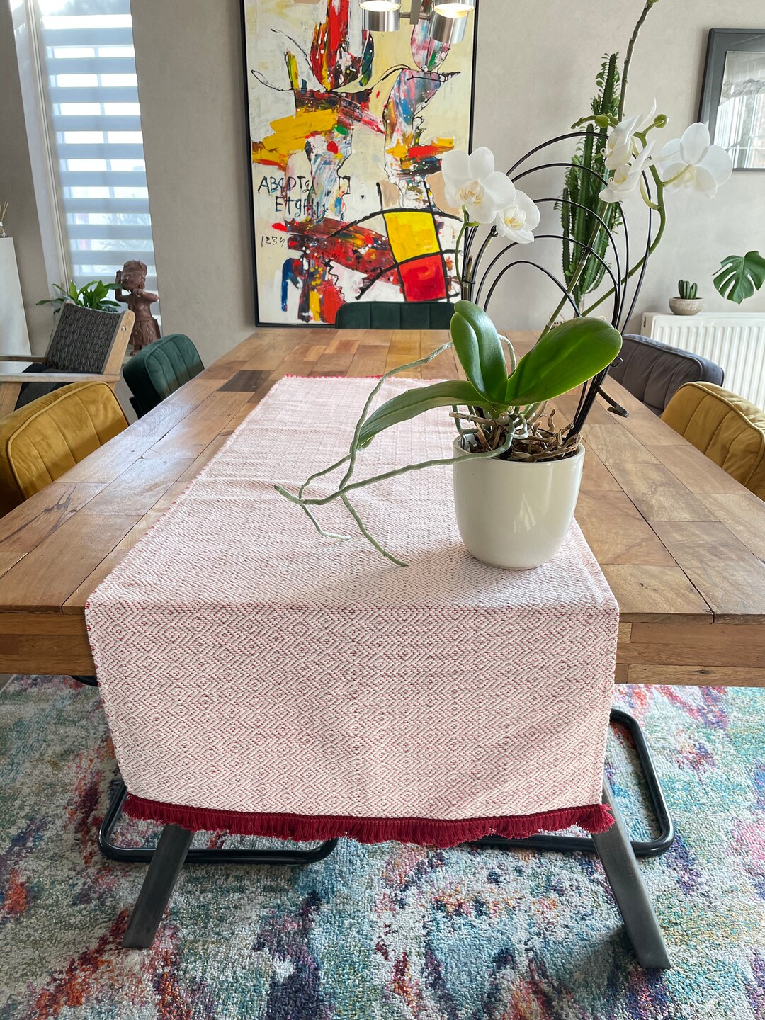 Hand Woven Inabel Table Runner With Colourful Backing - Etsy
