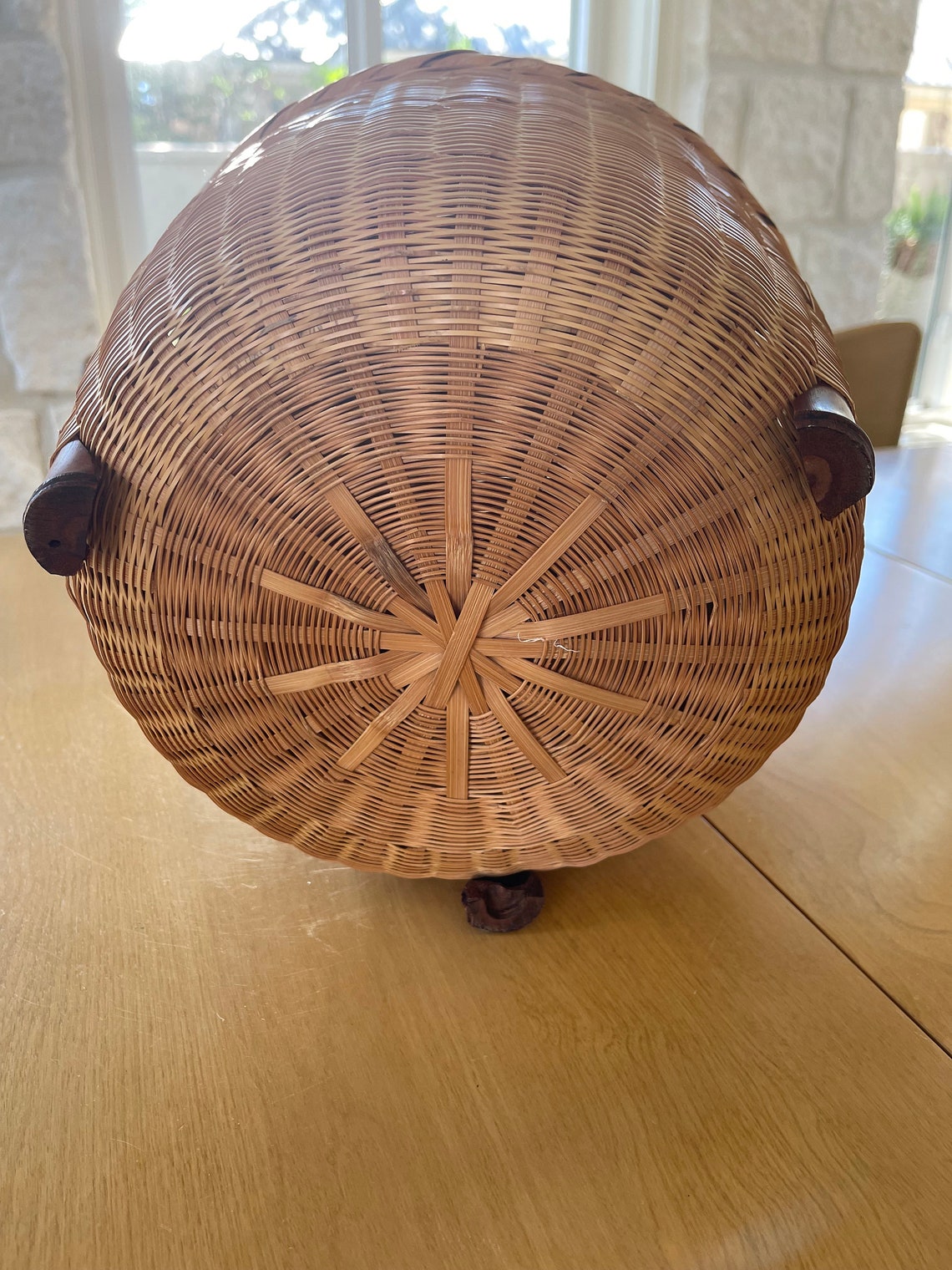 Vintage Asian Woven Bamboo / Wicker Footed Nesting Baskets With Lids ...