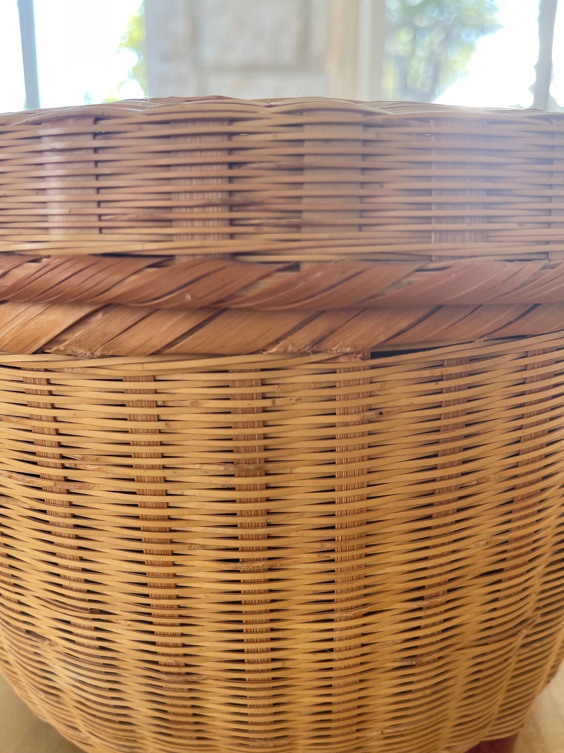 Vintage Asian Woven Bamboo / Wicker Footed Nesting Baskets With Lids ...