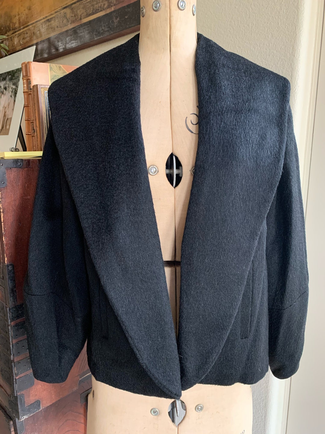 Vintage 1950's Black Brushed Wool Jacket XS - Etsy