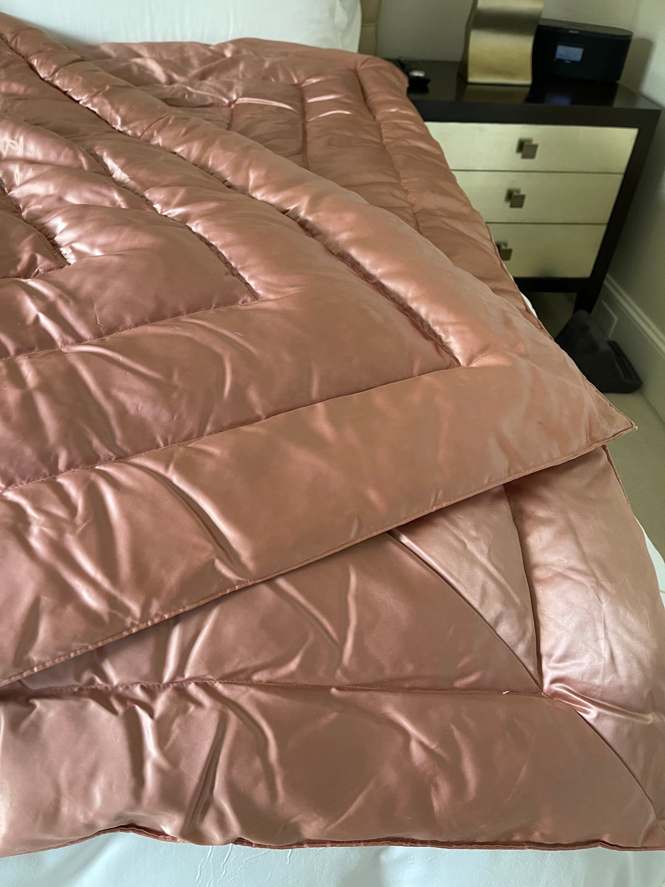 Vintage 80's / 90's Rose Pink Satin Quilted Queen Size Down Comforter ...