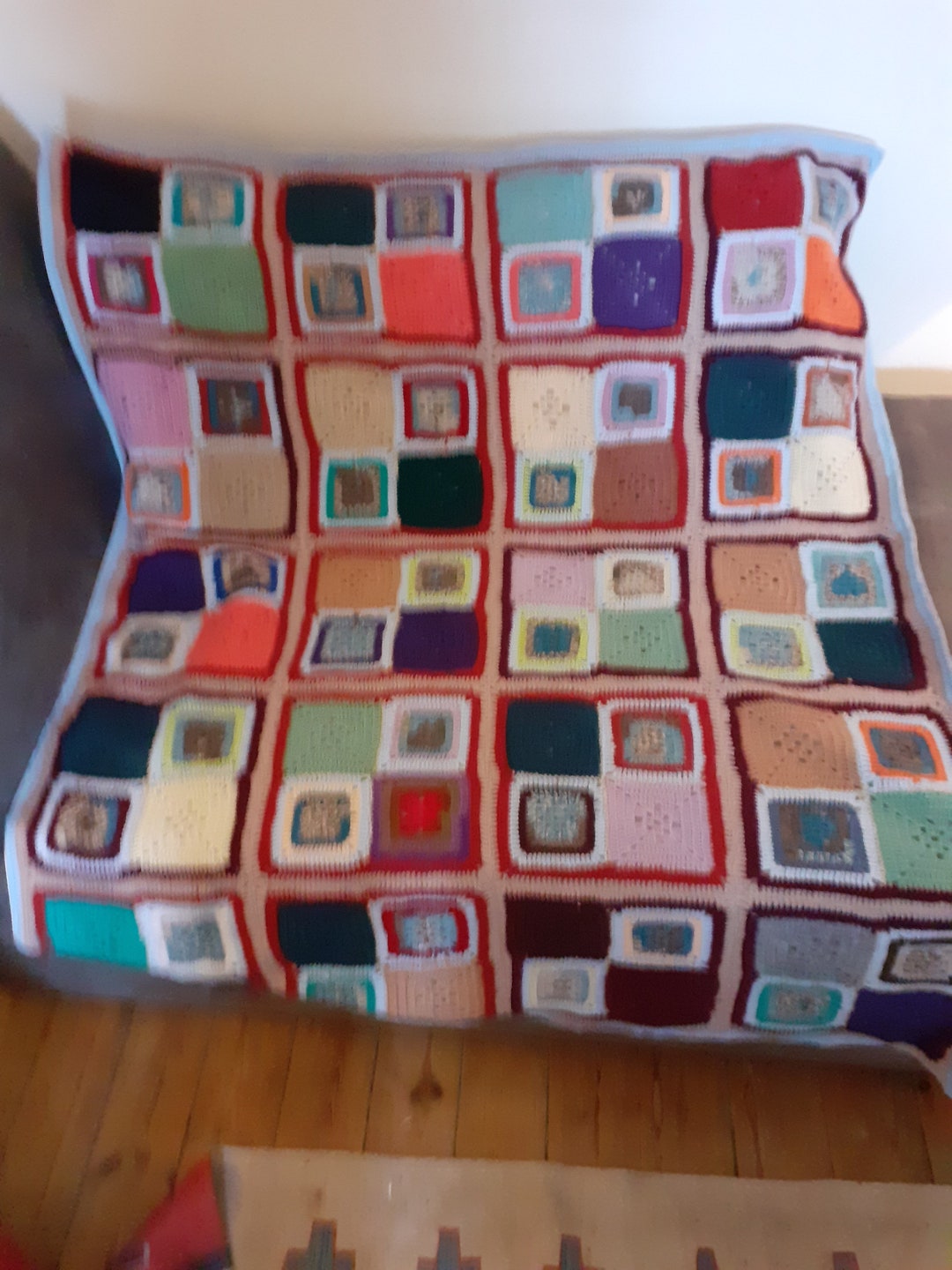 A Wonderful French Vintage Backed Crochet Throw or Blanket in Wonderful ...