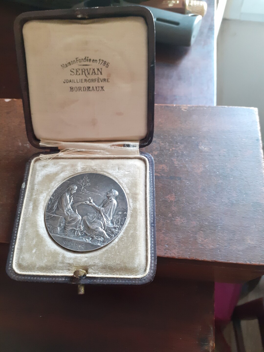 A Superb Boxed Vintage French SEMPER Silver Marriage Medallion Signed O ...