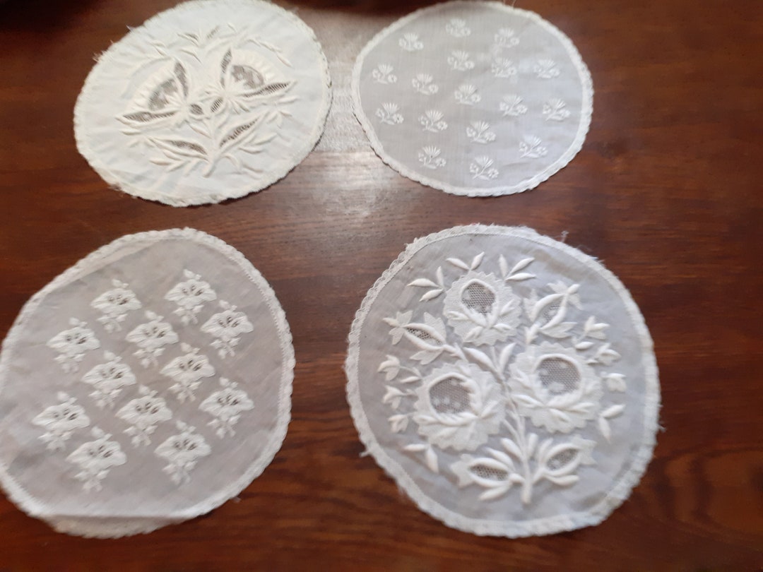 French Antique Hand-done Fine Embroidery at Its Best 4 Charming Round ...