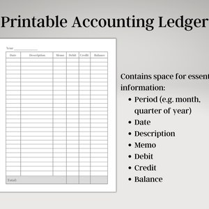 Printable Accounting Ledger | Bookkeeping Journal for Small Businesses ...