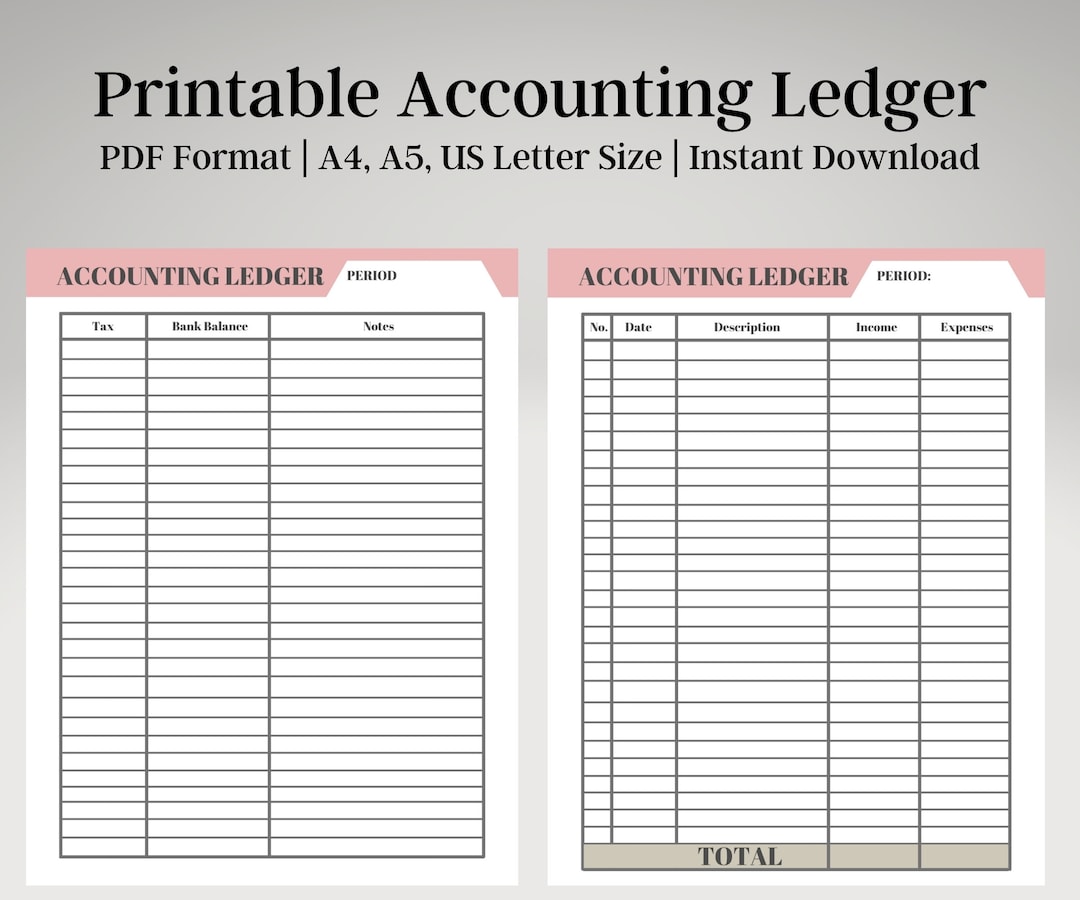 Pink Rose Printable Accounting Ledger / Diario de contabilidad para ...