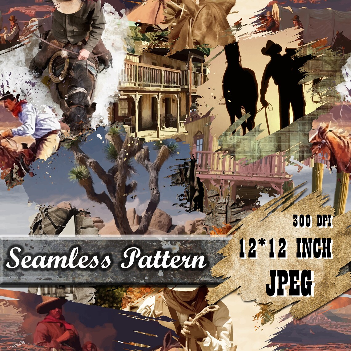 Western Seamless Pattern Digital PNG File Instant Download | Etsy