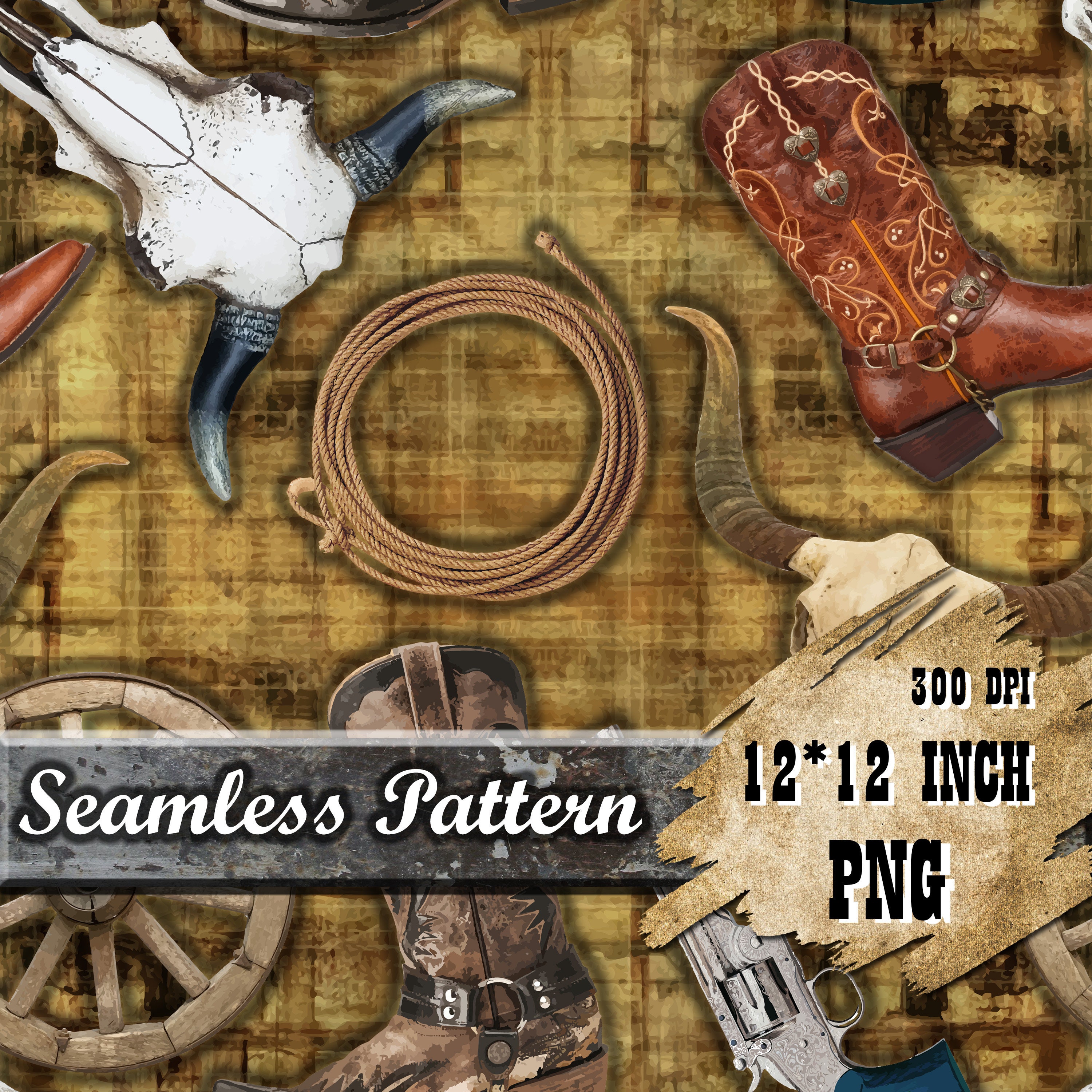 Western Seamless Pattern Digital PNG File Instant Download | Etsy