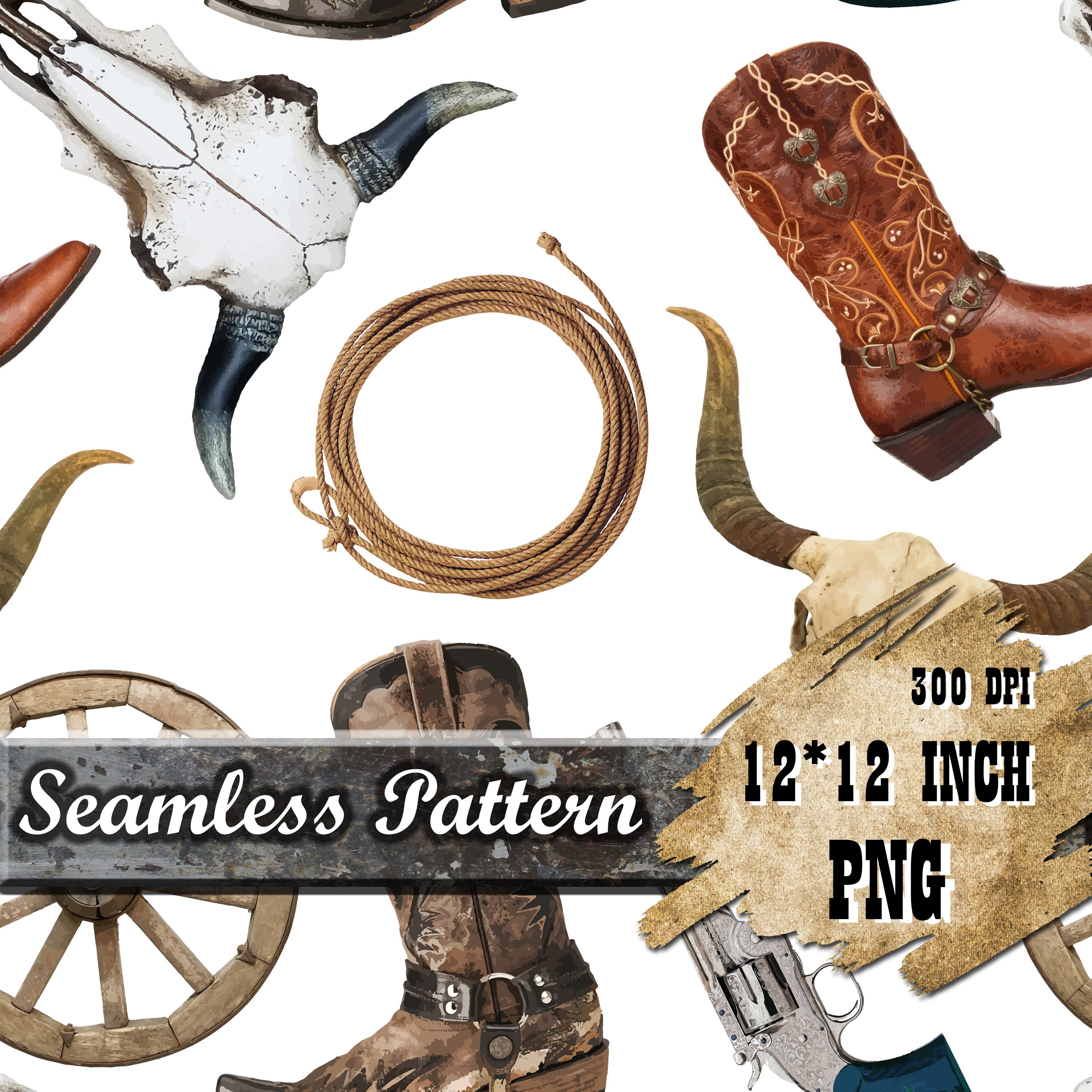 Western Seamless Pattern Digital PNG File Instant Download | Etsy