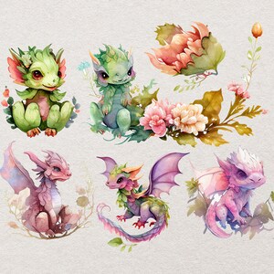 Cute Dragon Png, Watercolor Png, Fairy Dragon Png, Png Bundle, Floral ...