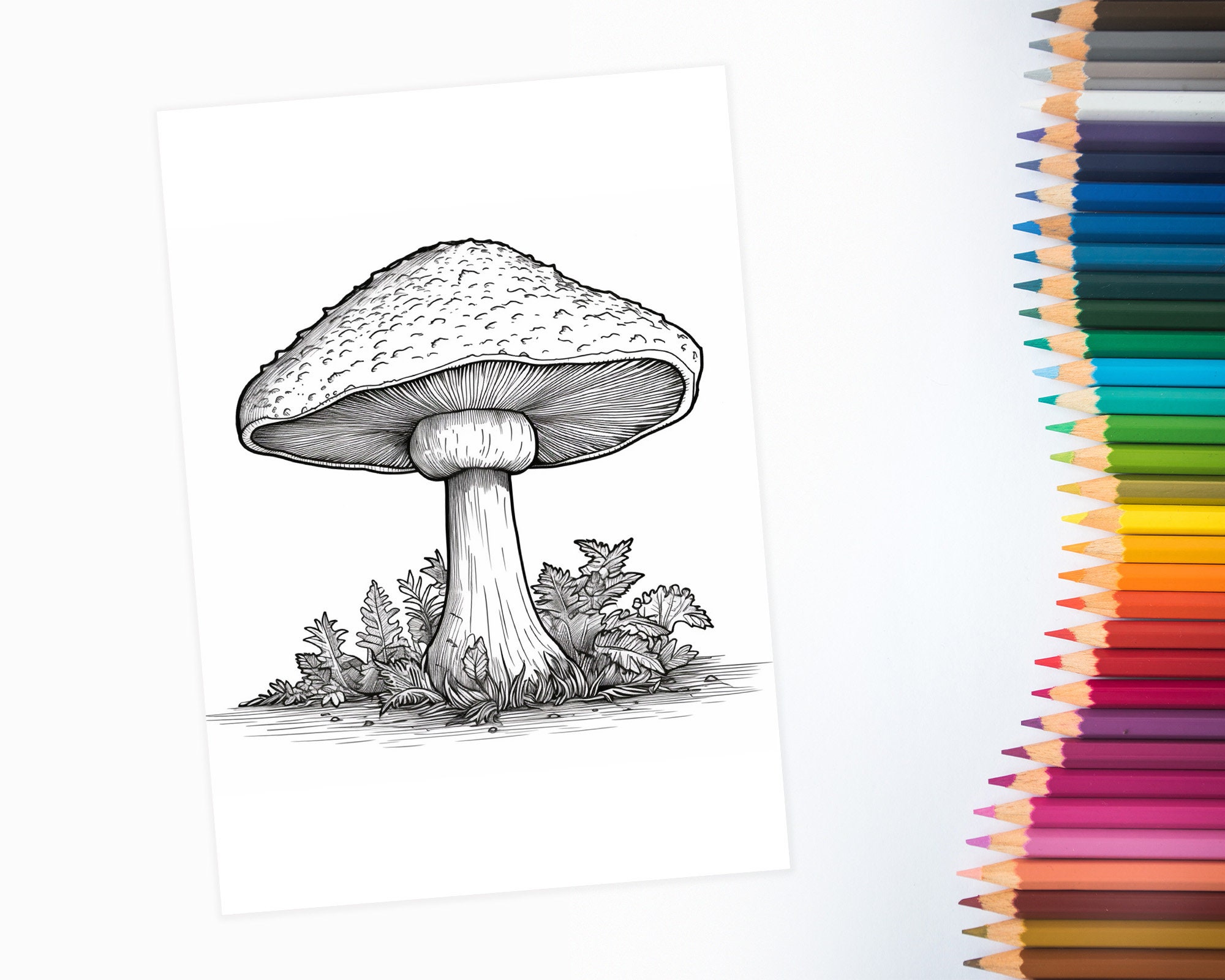 50 Mushroom Coloring Page Grayscale Coloring Page Book - Etsy