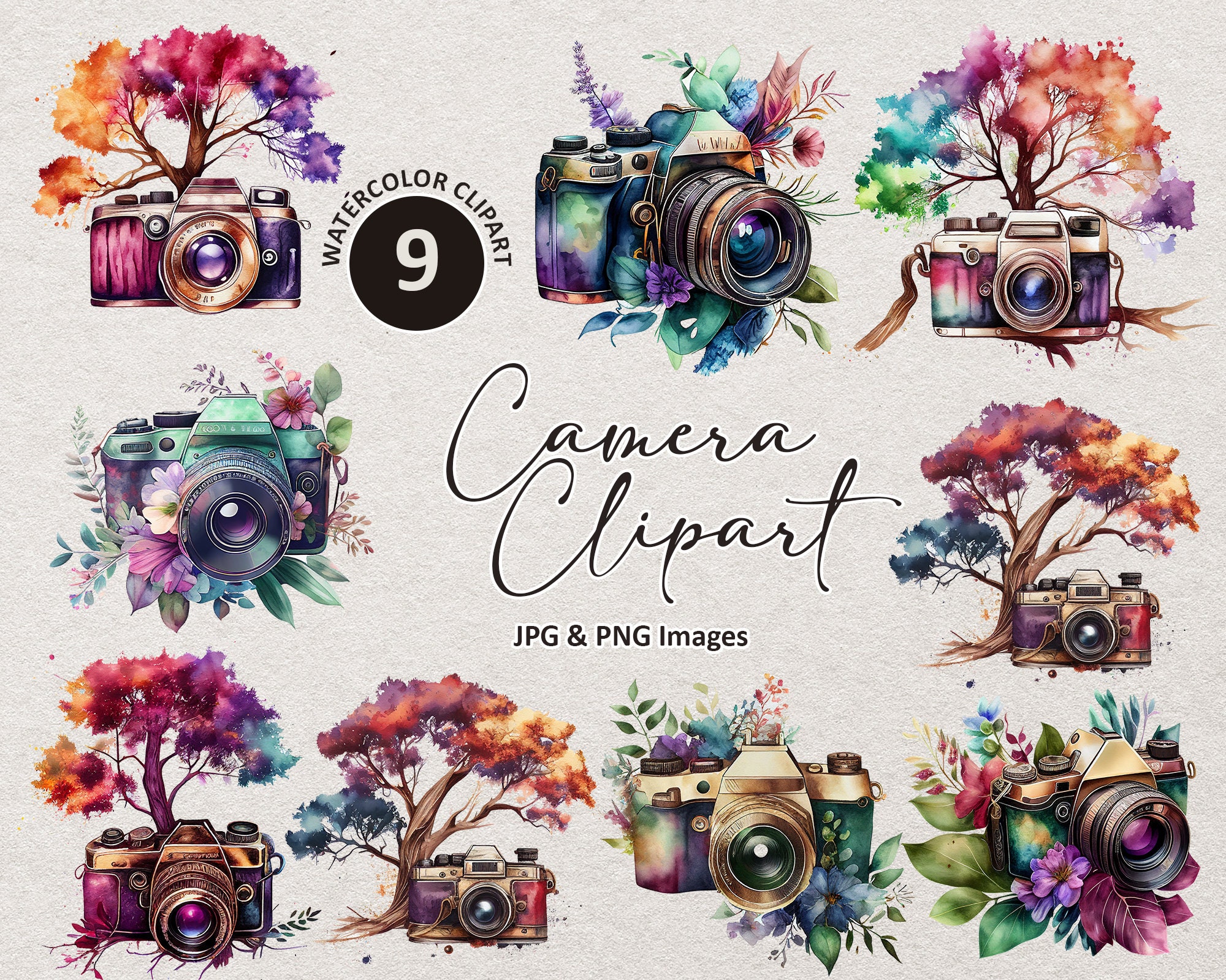 Camera Clipart, Png Bundle, Photography Png, Digital Download, Floral ...