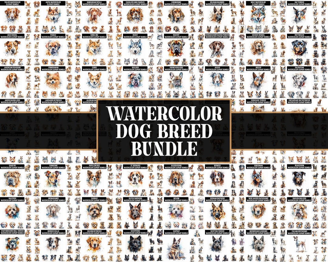 900+ Watercolor Dog Bundle Clipart, High Quality Jpgs, Dog Clipart ...