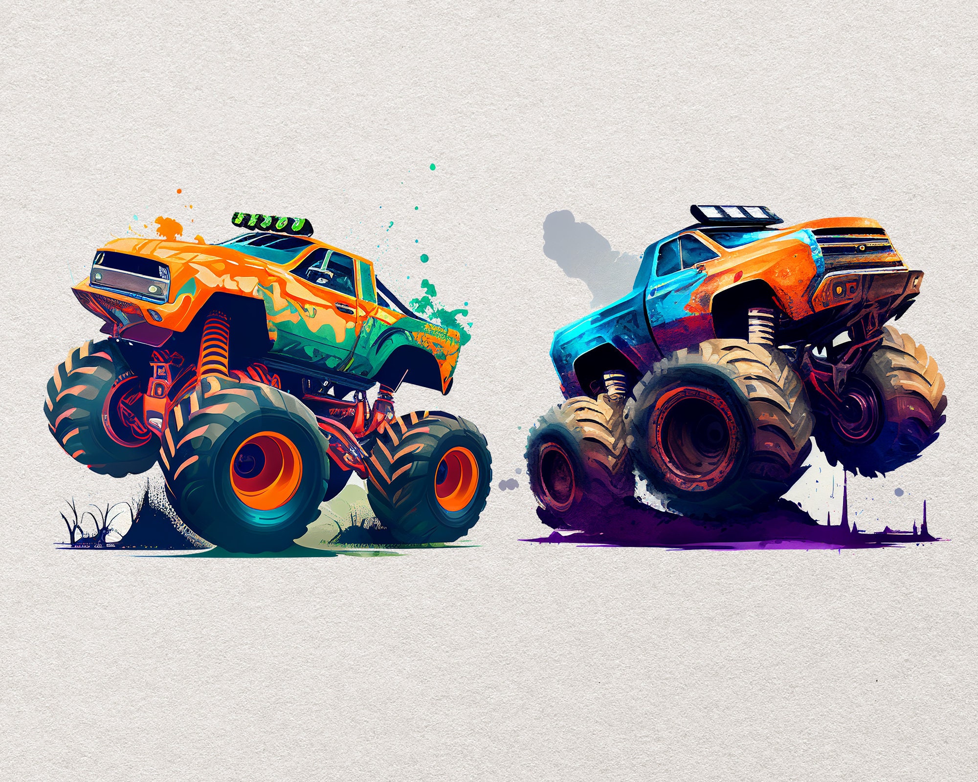 Monster Truck Clipart, Trucks Bundle, Vehicle Png, Digital Download ...