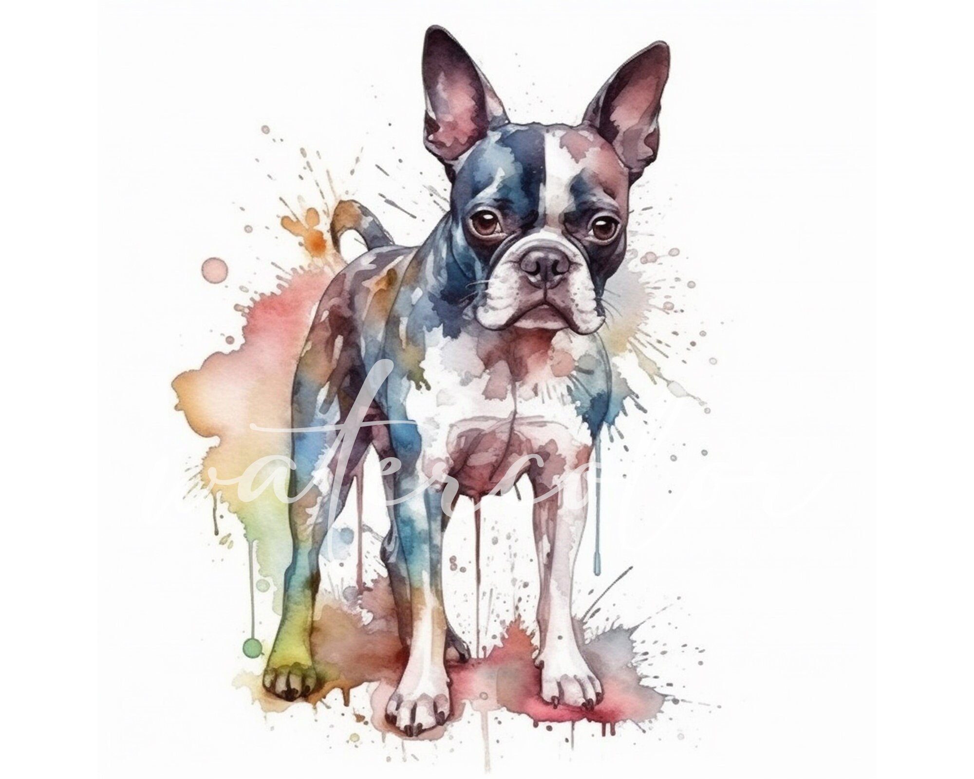 Watercolor Boston Terrier Clipart, 12 High Quality Jpgs, Dog Clipart ...