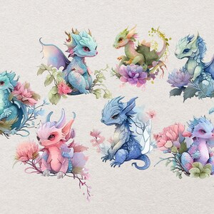 Cute Dragon Png, Watercolor Png, Fairy Dragon Png, Png Bundle, Floral ...